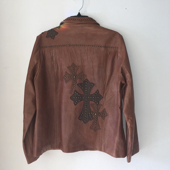 Reba | Jackets & Coats | Nwt Stunning Leather Jacket W Cross Accents ...